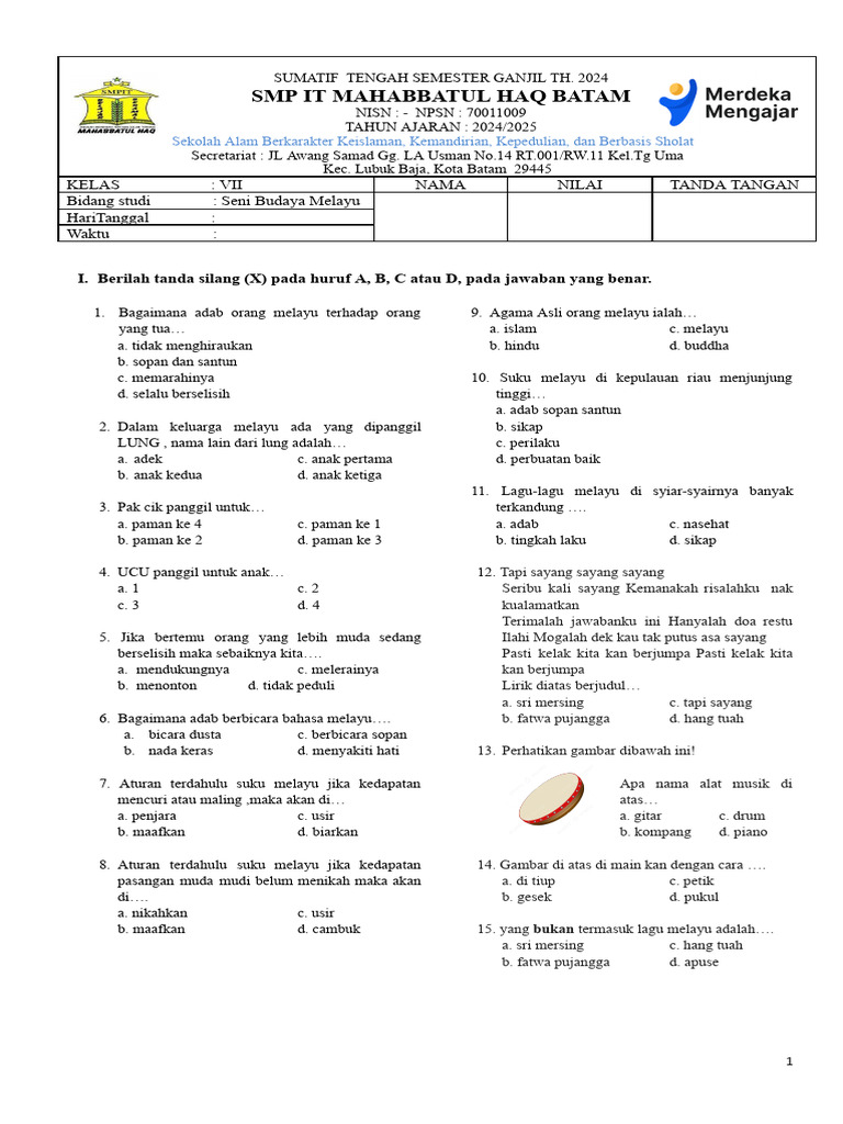 Soal Sbm Kelas 7 | PDF