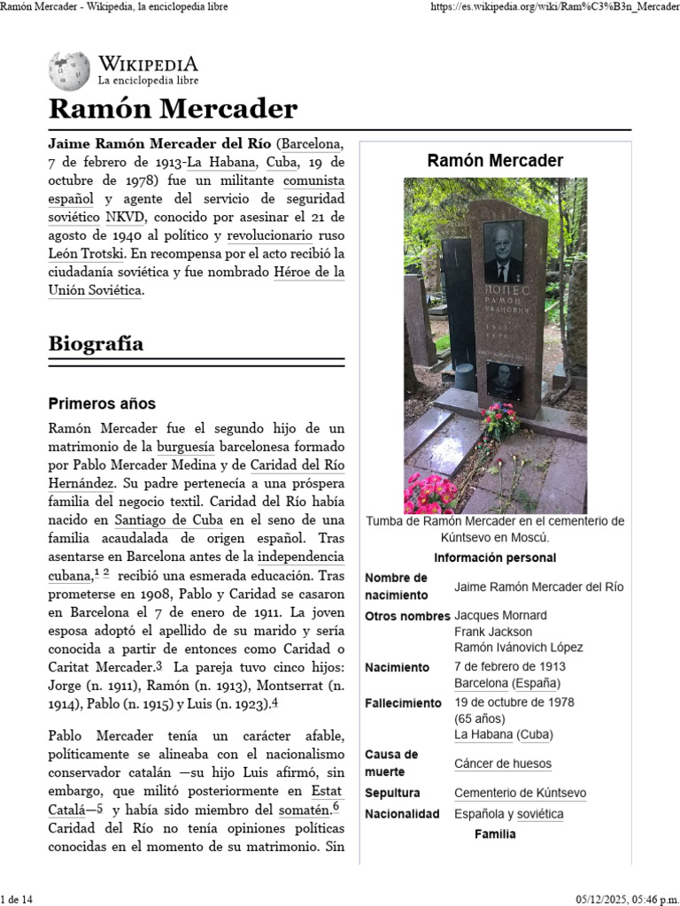 Ramón Mercader - Wikipedia, La Enciclopedia Libre | PDF