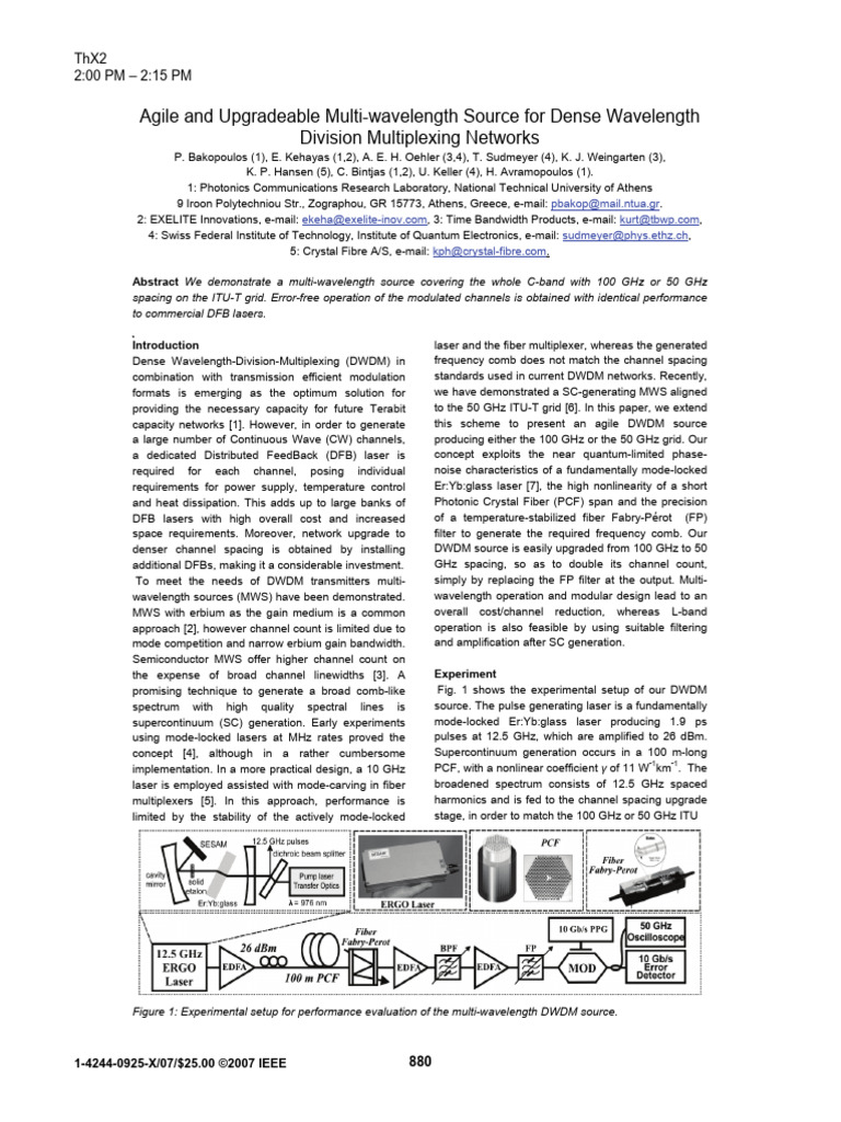 Agile and Upgradeable Multi-Wavelength Source For Dense Wavelength Division Multiplexing ...