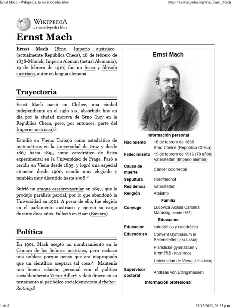 Ernst Mach - Wikipedia, la enciclopedia libre | PDF