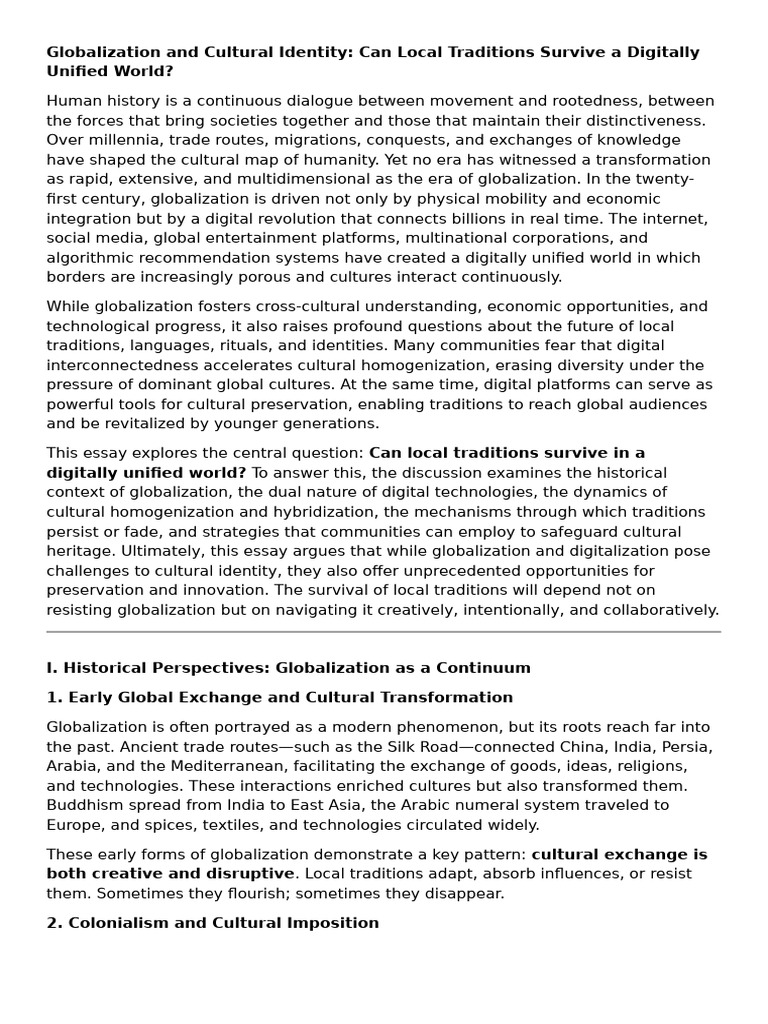 Globalization and Cultural Identity | PDF | Globalization | Traditions
