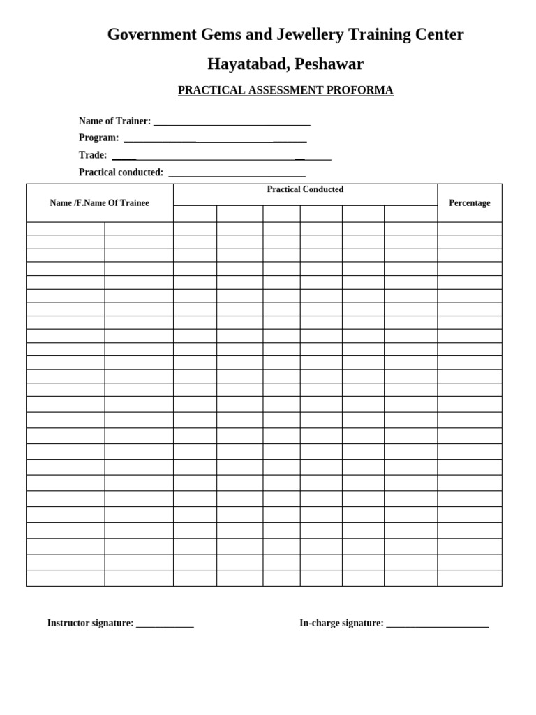 Gems & Jewellery Training Assessment Form | PDF