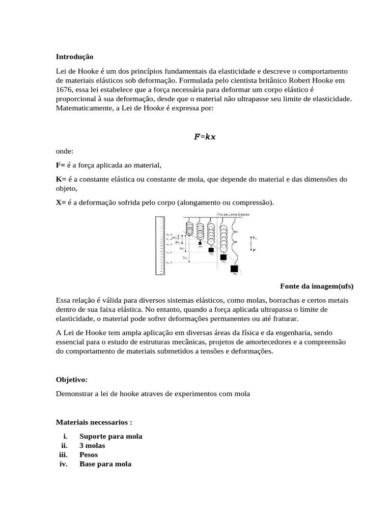 LEI DE HOOKE FISICA | PDF | Ciências Físicas | Mecânica