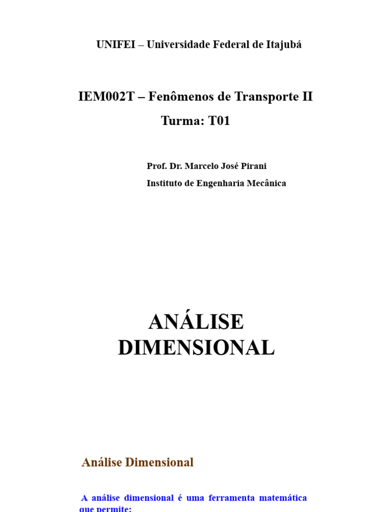 Análise Dimensional em Fenômenos de Transporte | PDF | Mecânica dos ...