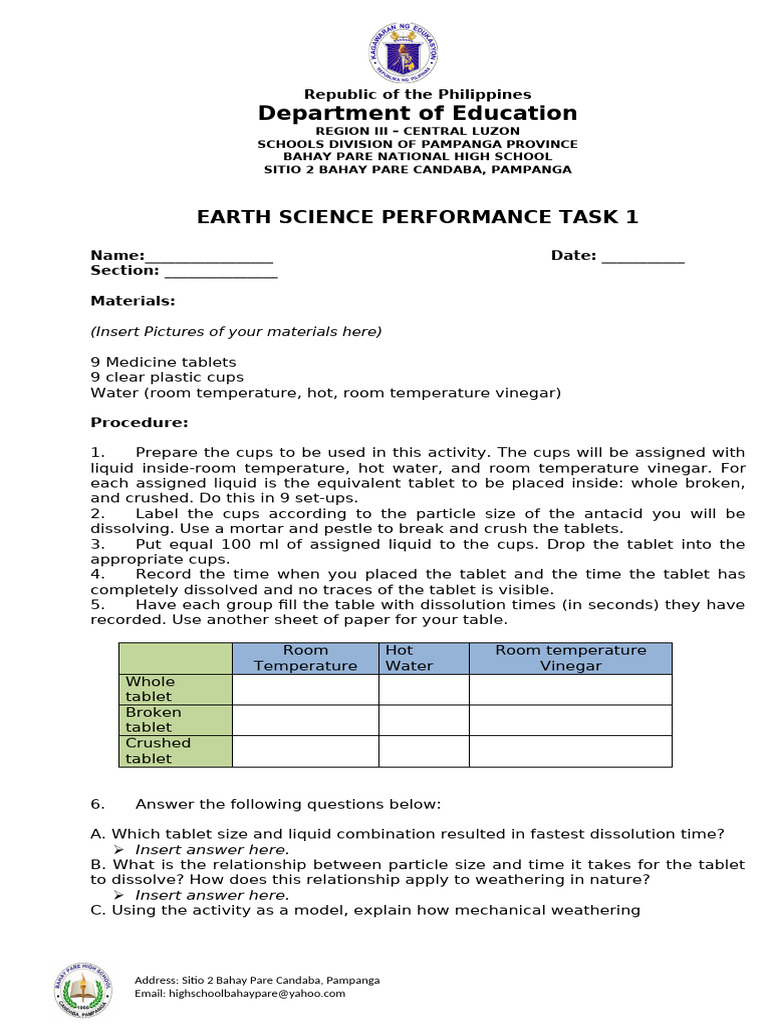 Performance Task 1 Lab Report | PDF | Tablet (Pharmacy) | Applied And Interdisciplinary Physics