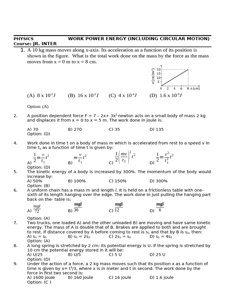 Bvs - Work Power Energy (Including Circular Motion) | PDF ...