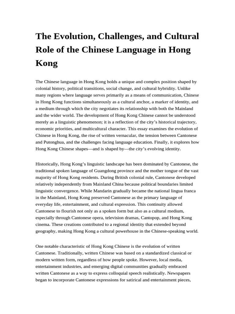 Chinese Language Evolution in Hong Kong | PDF | Standard Chinese | Hong ...