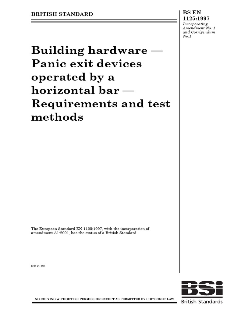 Panic Exit Devices Standards BS EN 1125 | PDF | International ...