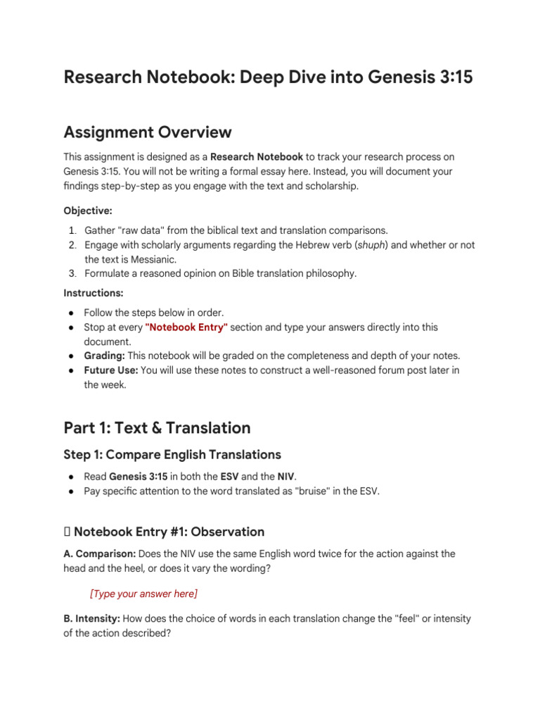 Genesis 3:15 Research Notebook Guide | PDF | English Standard Version ...
