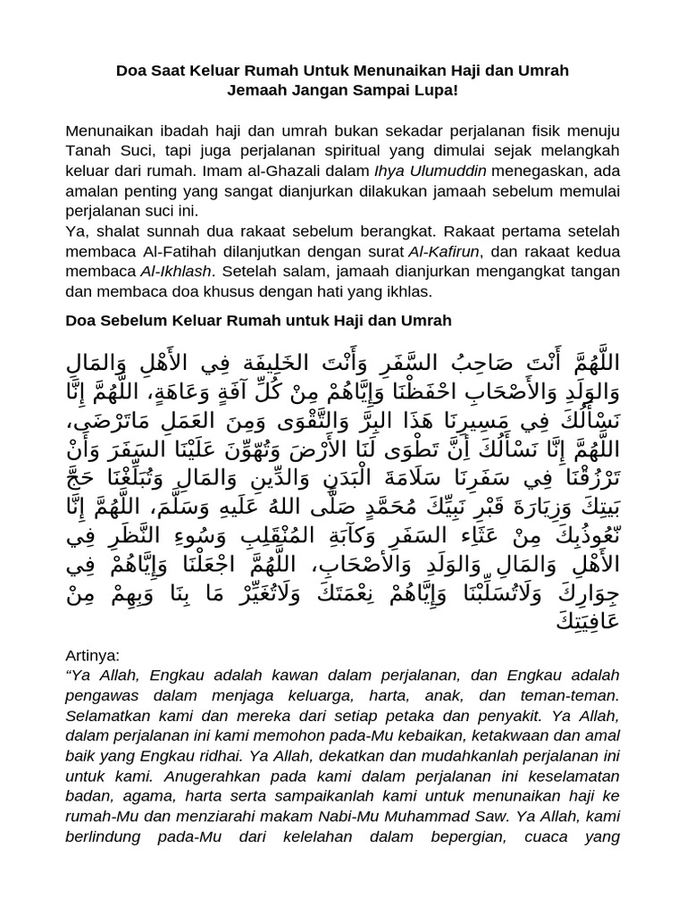Doa Berangkat Haji dan Umrah yang Mustajab | PDF