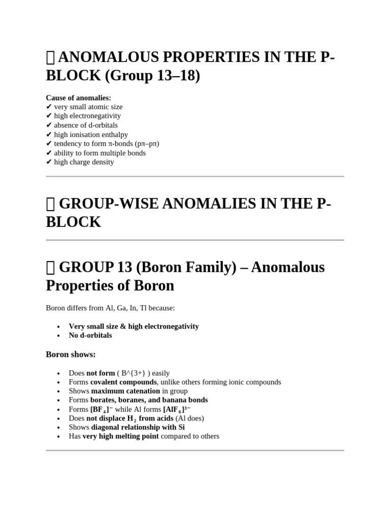 Anomalous Properties of P-Block Elements | PDF | Chemical Bond | Nitrogen