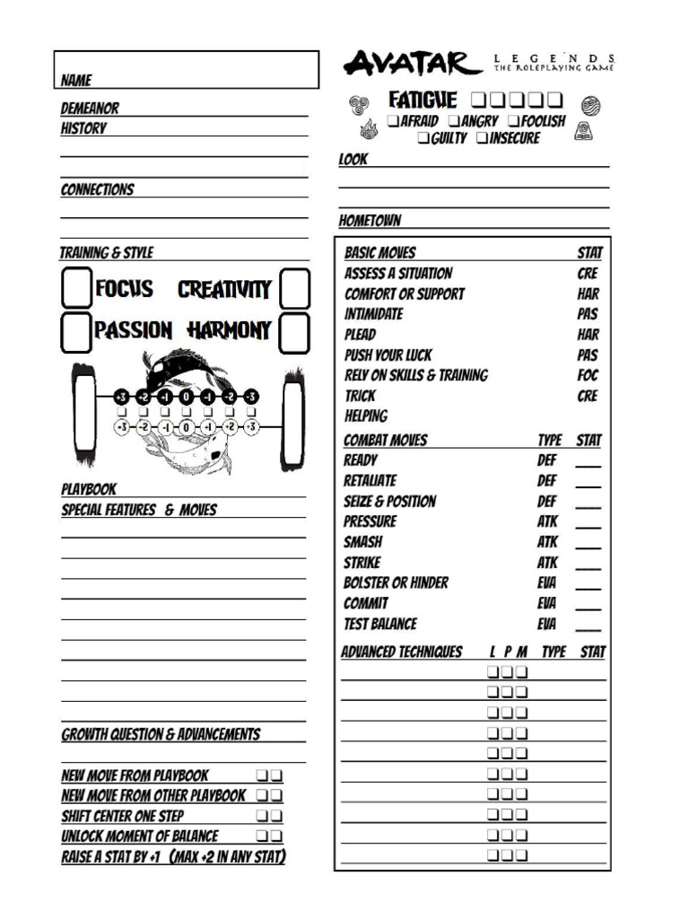 Avatar Sheet | PDF