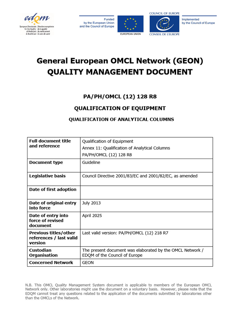 OMCL Guidelines for Analytical Columns | PDF | Chromatography ...