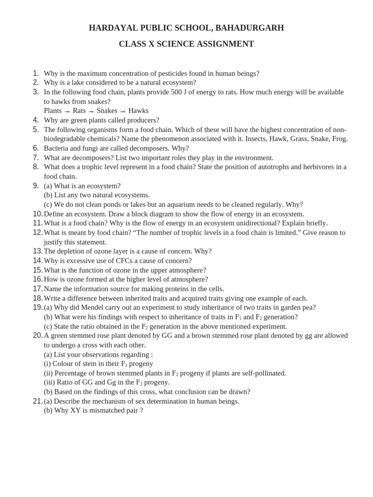 Class X Science Assignment on Ecosystems | PDF | Ecosystem | Plants