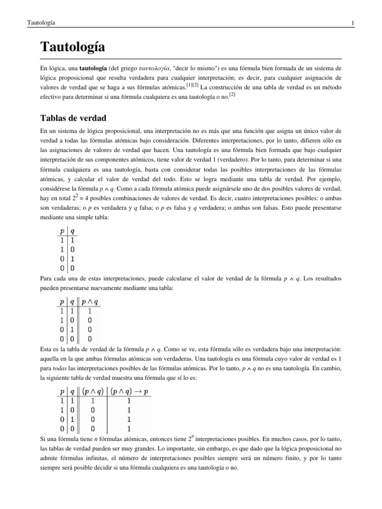 Tautología - Wikipedia, La Enciclopedia Libre | PDF | Filosofía ...