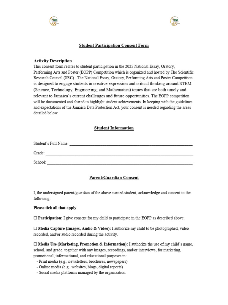 Student Participation Consent Form General Pdf