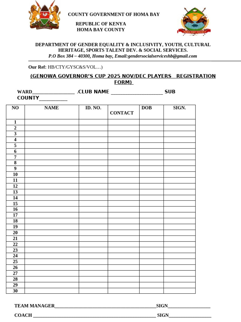 Governors Cup Players Registration Form | PDF