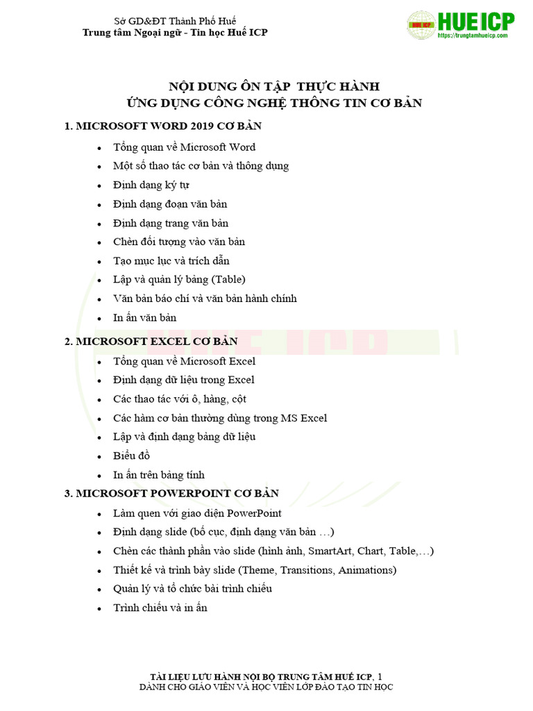 Tai Lieu on Tap Ud Cntt Co Ban Và Nang Cao (1) | PDF