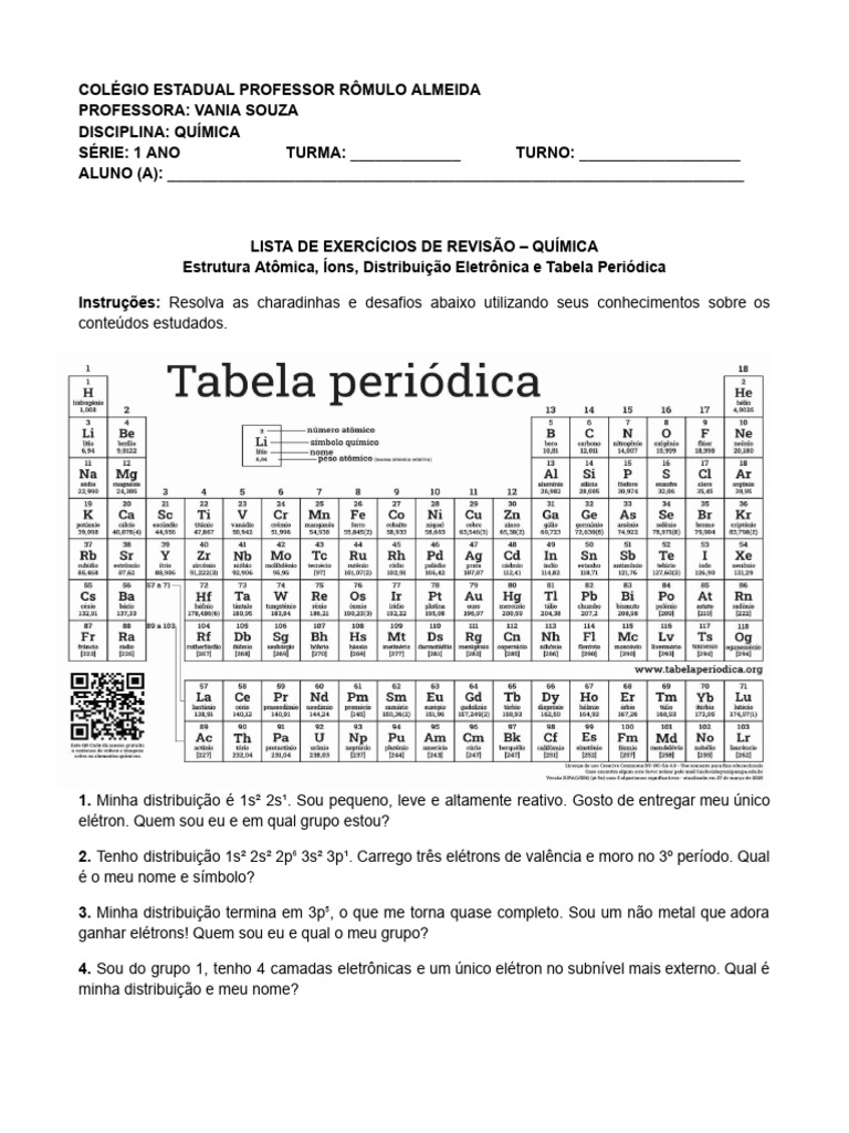 Revisão de Química Iiii - 1 Ano | PDF | Elétron | Próton