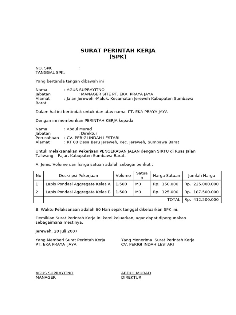 Surat Perintah Kerja Pengerasan Jalan | PDF