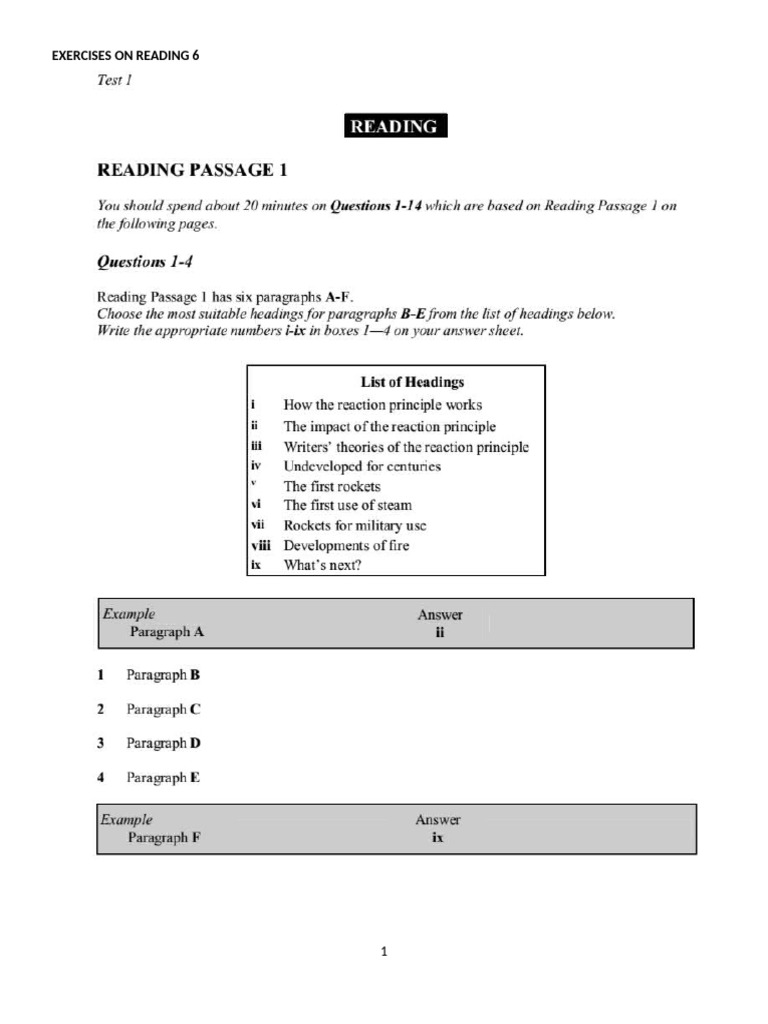 Exercises On Reading 6 | PDF