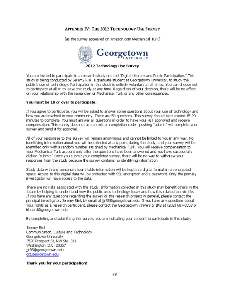 2012 Technology Use Survey Questions | PDF | Websites | Internet