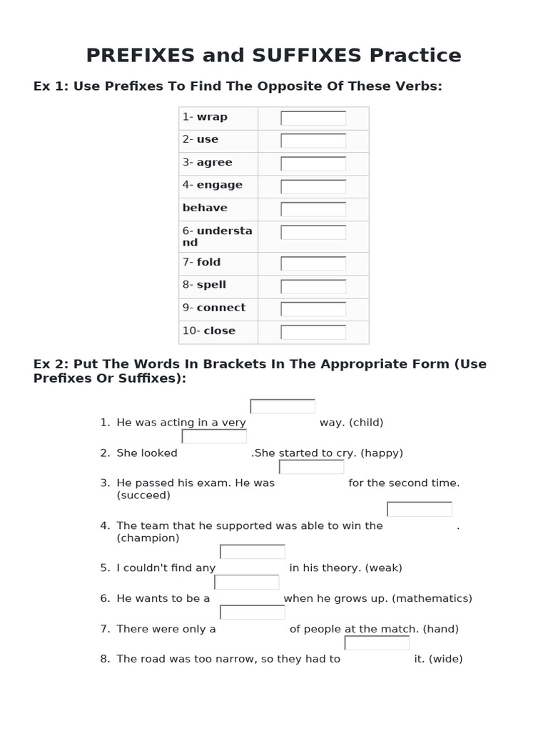 Prefixes and Suffixes Practice | PDF