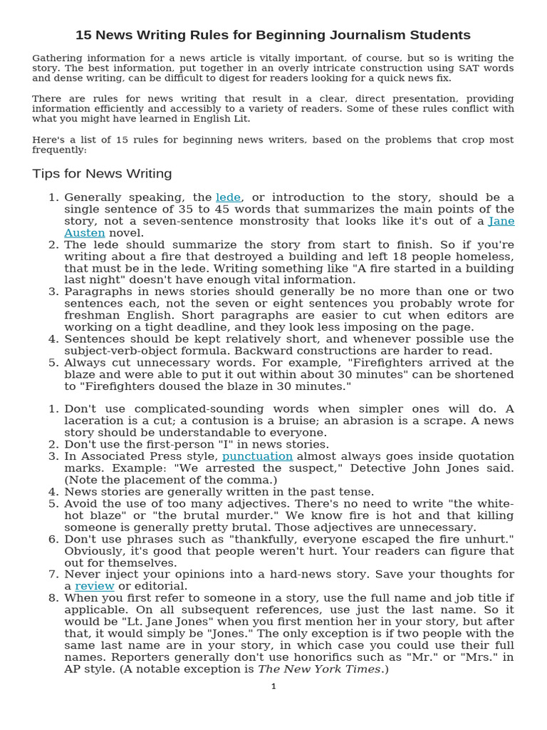 15 Essential News Writing Rules | PDF | Philippines