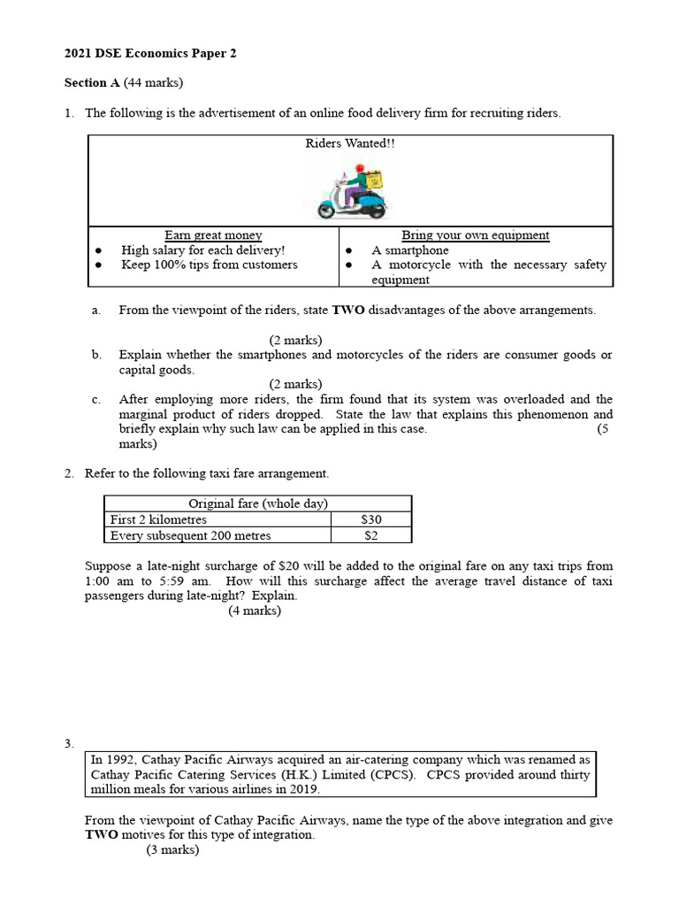 2021 DSE Economics Paper 2 Analysis | PDF | Labour Economics | Money ...