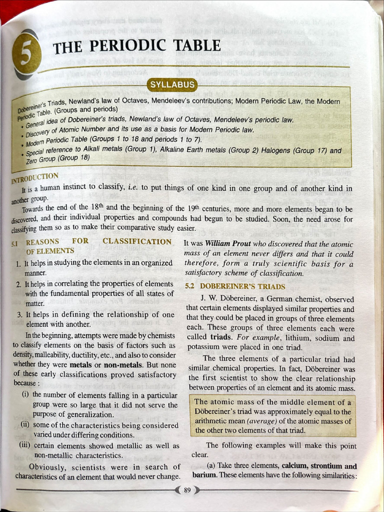 The Periodic Table Class 9 | PDF