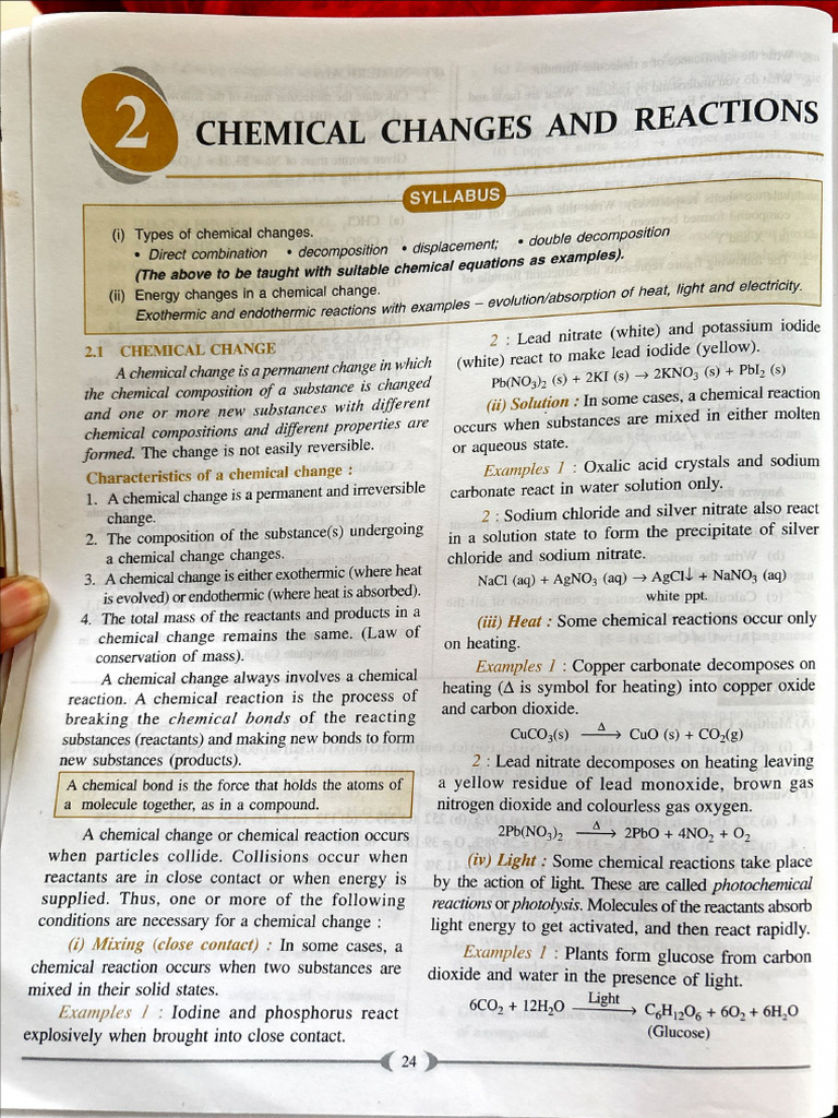 Chemical Changes and Reactions Class 9 | PDF