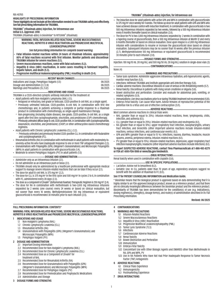 Truxima Prescribing Information (1) | PDF | Hepatitis B | Hepatitis