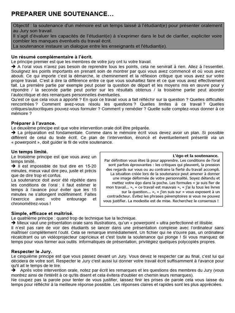 Conseils pour réussir une soutenance | PDF