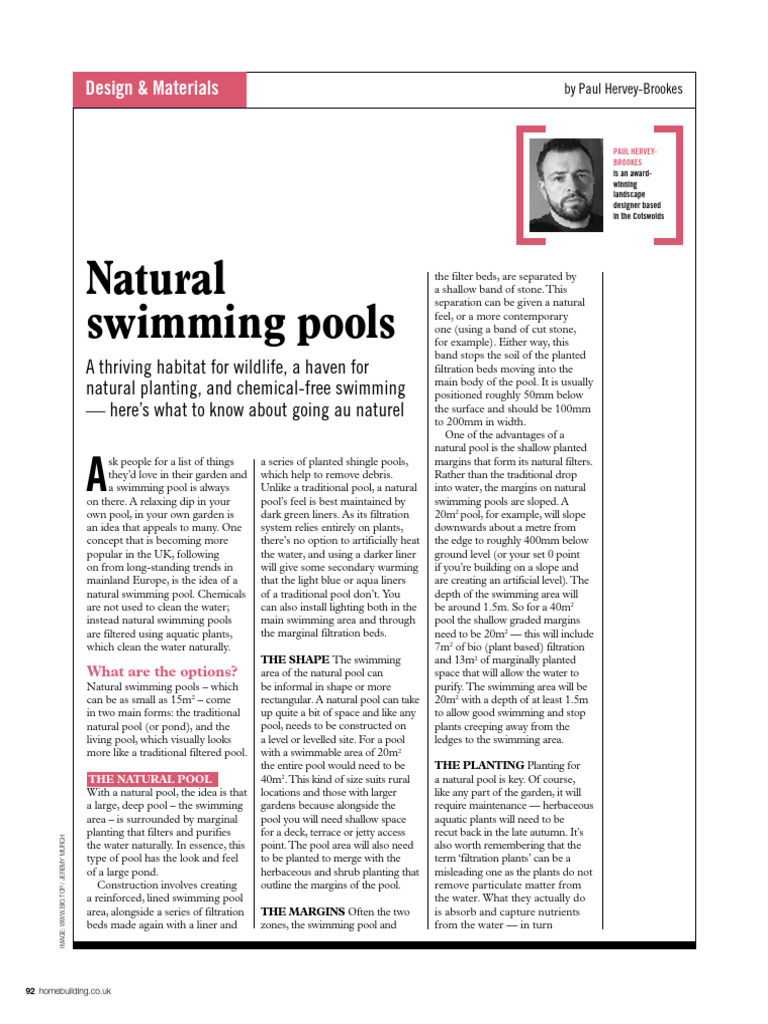 Natural Swimming Pools Explained | PDF | Swimming Pool | Filtration