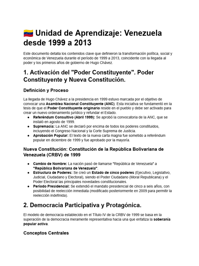 Unidad de Aprendizaje- Venezuela 1999-2013 | PDF | Hugo Chavez | Venezuela