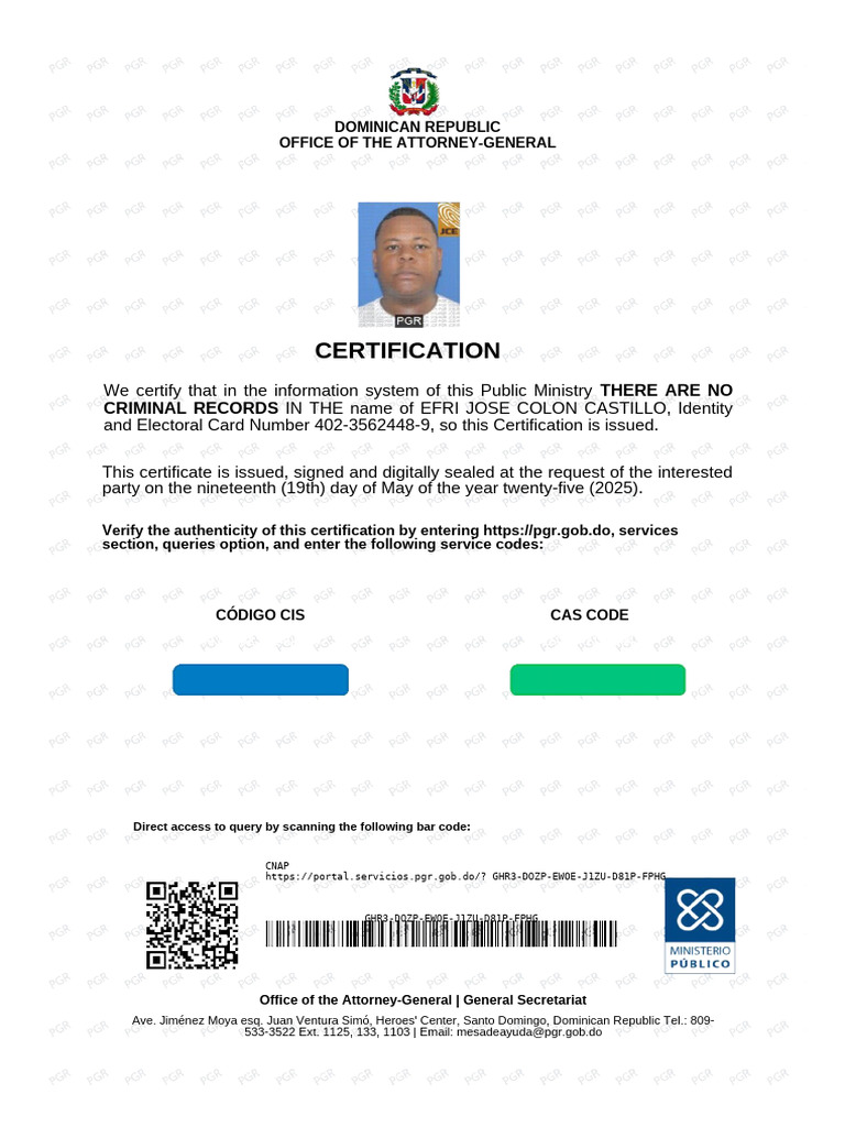 Criminal Record Certification for Efri Colon | PDF