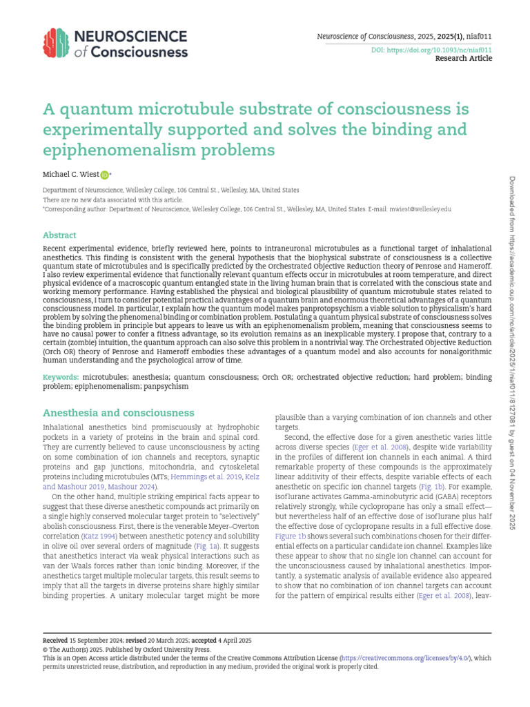 A Quantum Microtubule Substrate of Consciousness Is Experimentally ...