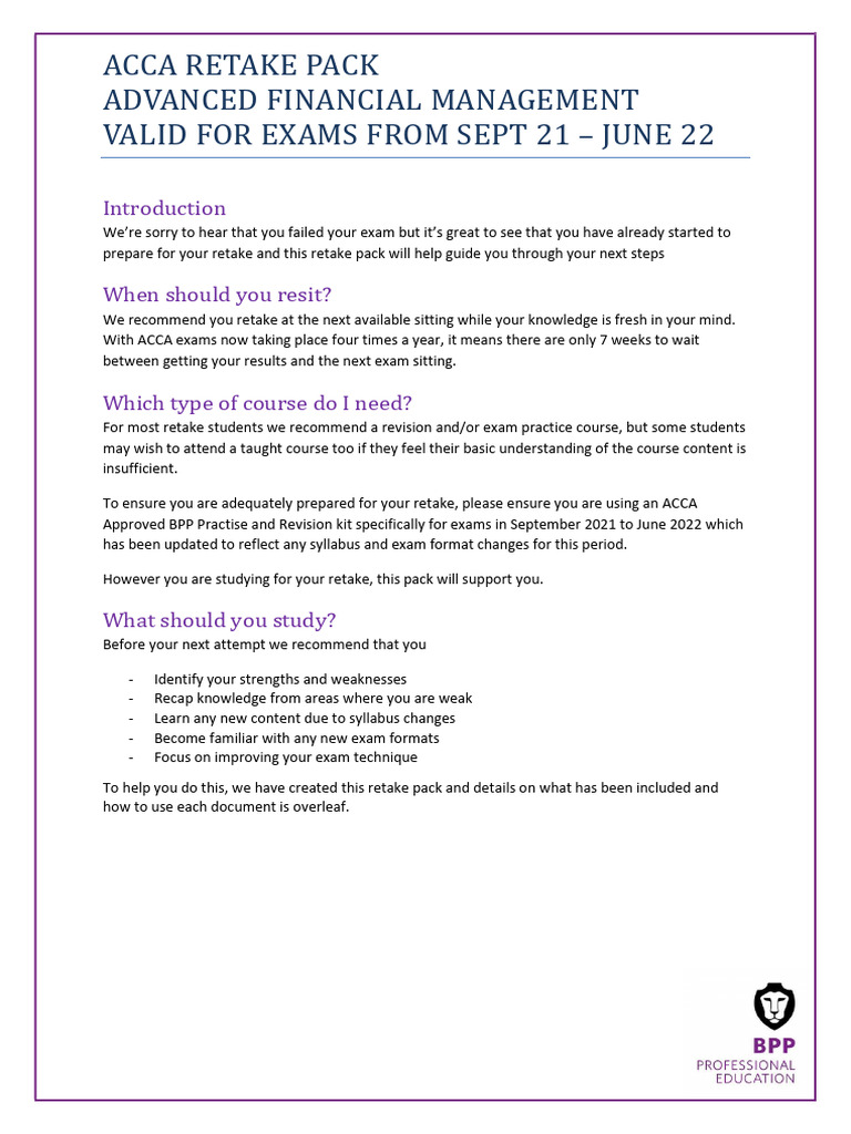 AFM Retake Pack Sept 21 - Jun 22 | PDF | Learning