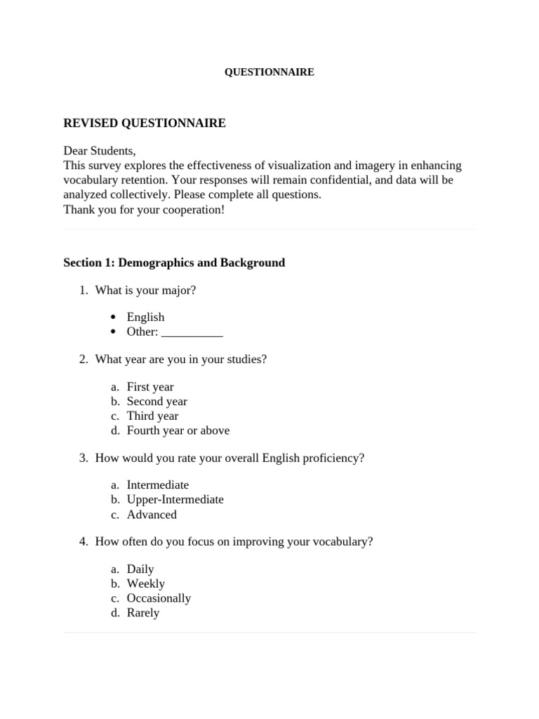 Vocabulary Retention Survey: Visualization Techniques | PDF ...