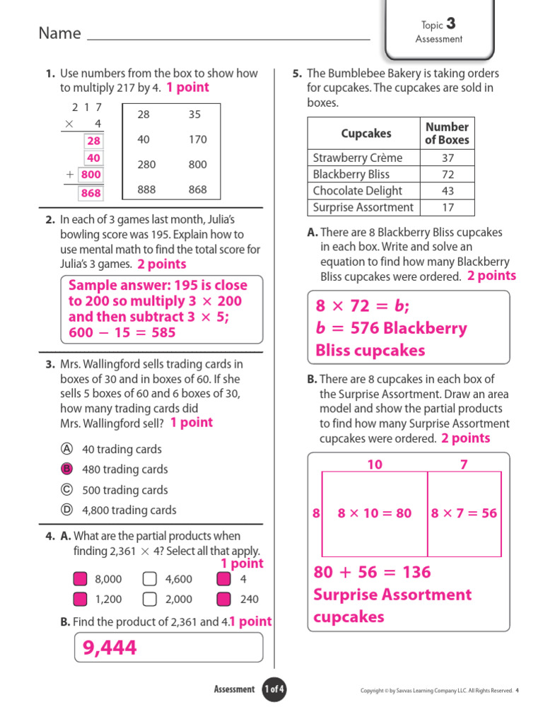 g4 Topic 3 Assessment Answer Key | PDF