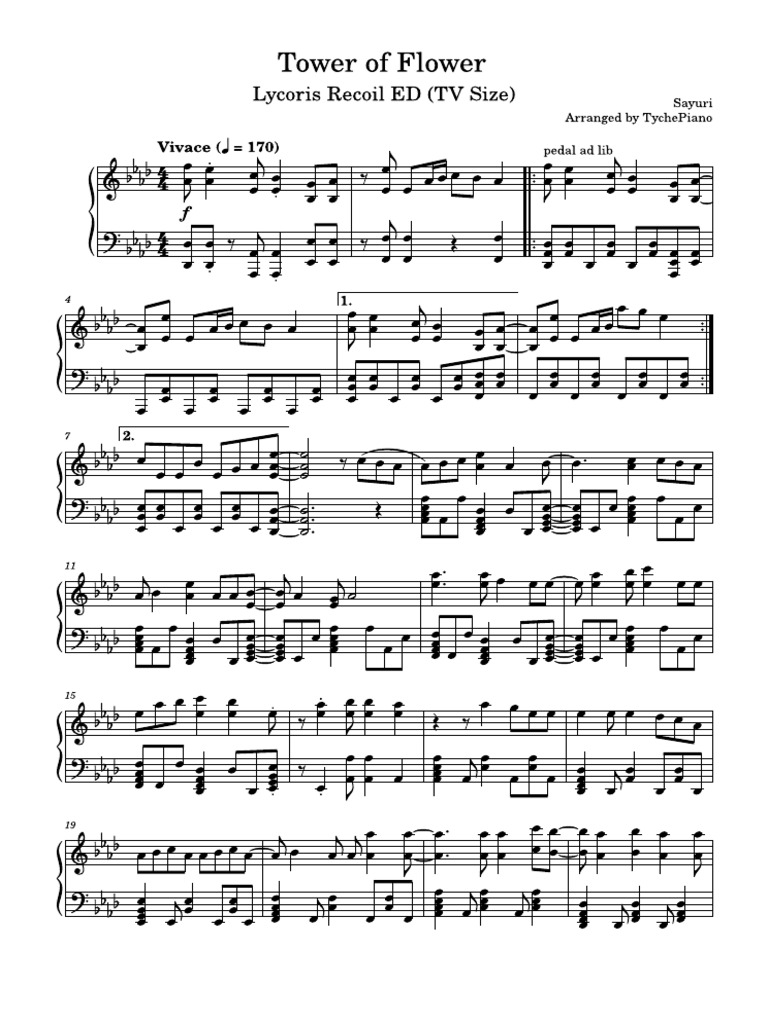 Tower of Flower - Sayuri Lycoris Recoil ED Piano (TV SIze) | PDF