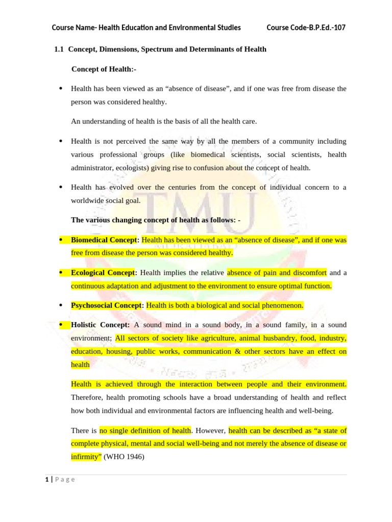 1.1 Concept Dimensions Spectrum and Determinants of Health | PDF | Well ...