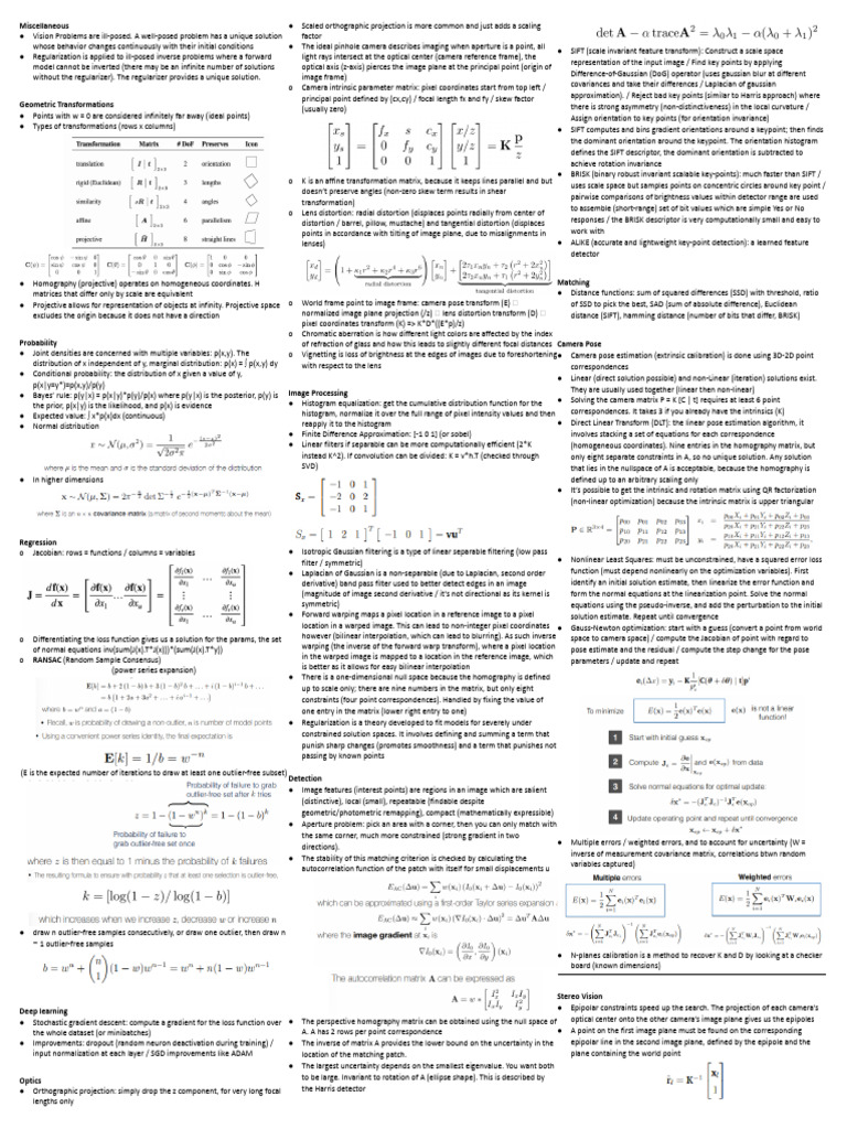 ROB501 Final Cheat Sheet | PDF | Matrix (Mathematics) | Applied Mathematics
