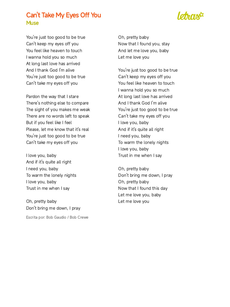 Can't Take My Eyes Off You - Muse (Impressão) | PDF