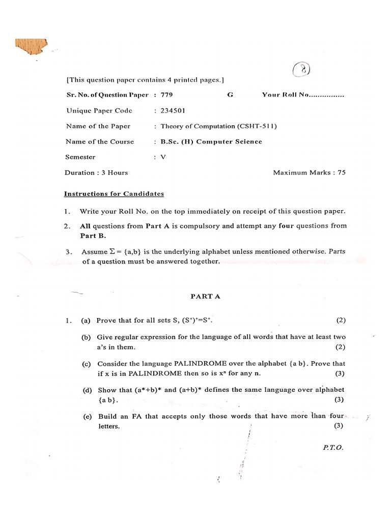 TOC Question Paper | PDF