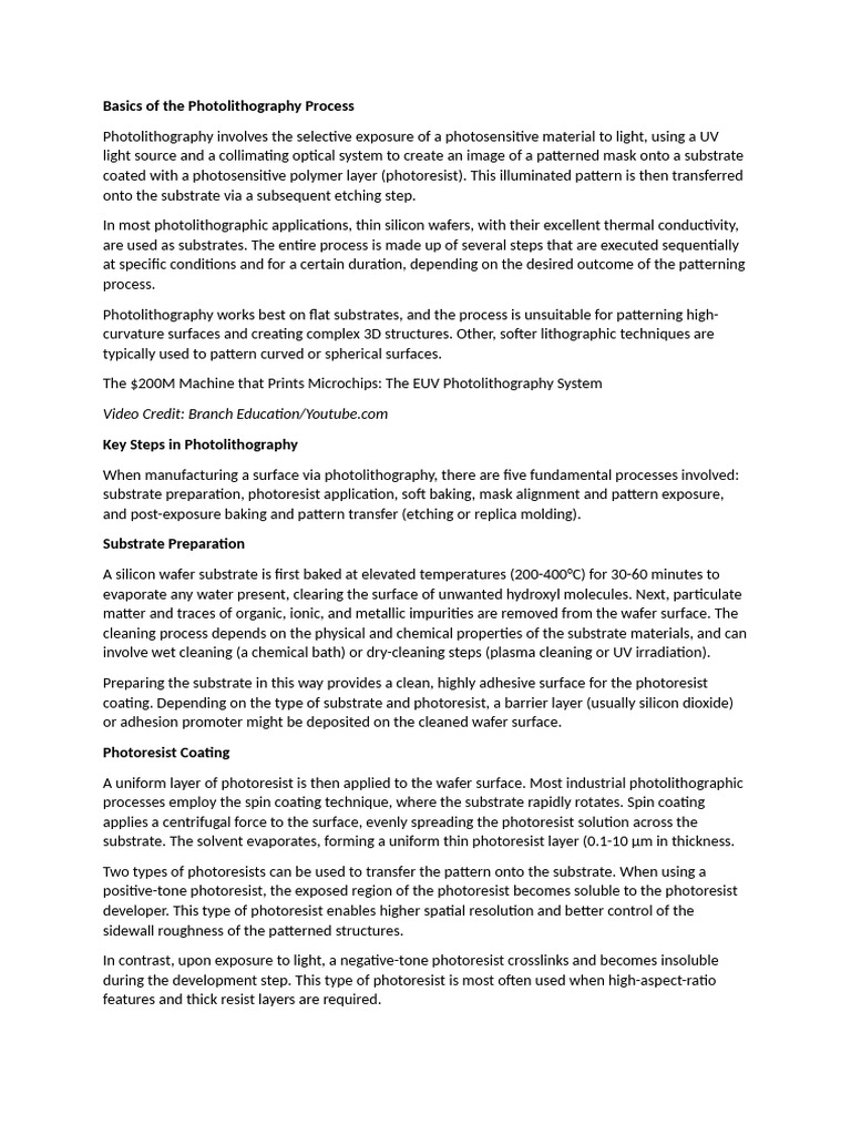 Basics of The Photolithography Process Ic Fabrication | PDF | Photolithography | Chemical Vapor ...