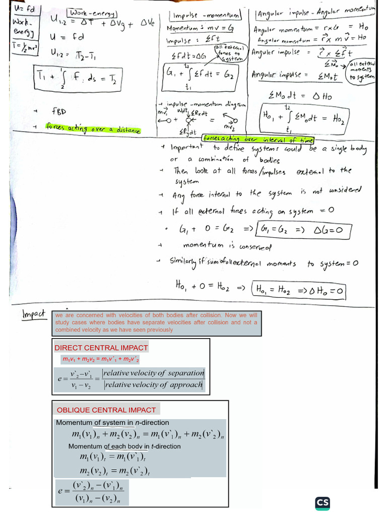 Work-Energy Impulse-Momentum Angular Impulse - Angular Momentum | PDF