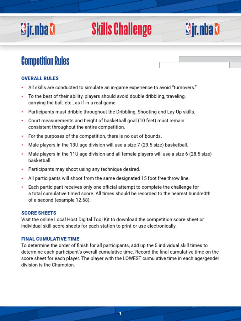 Basketball Skills Challenge Rules | PDF | Sports | Team Sports