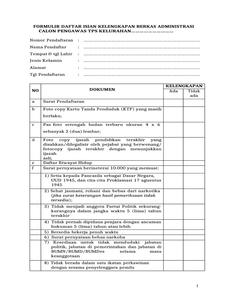 formulir pendaftaran 1 | PDF