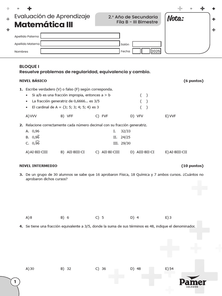 Eda s2 Fila B Mate III III Bim Ae2025 | PDF | Matemáticas | Números